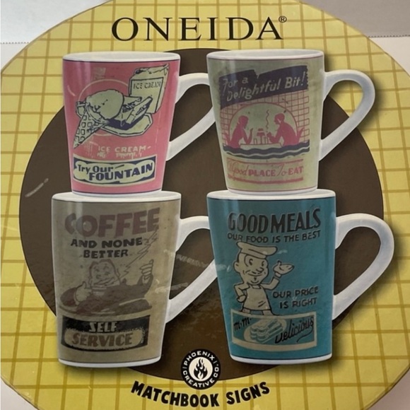 Oneida | Dining | Oneida Set Of 4 Stoneware Mugs Matchbook Signs In ...